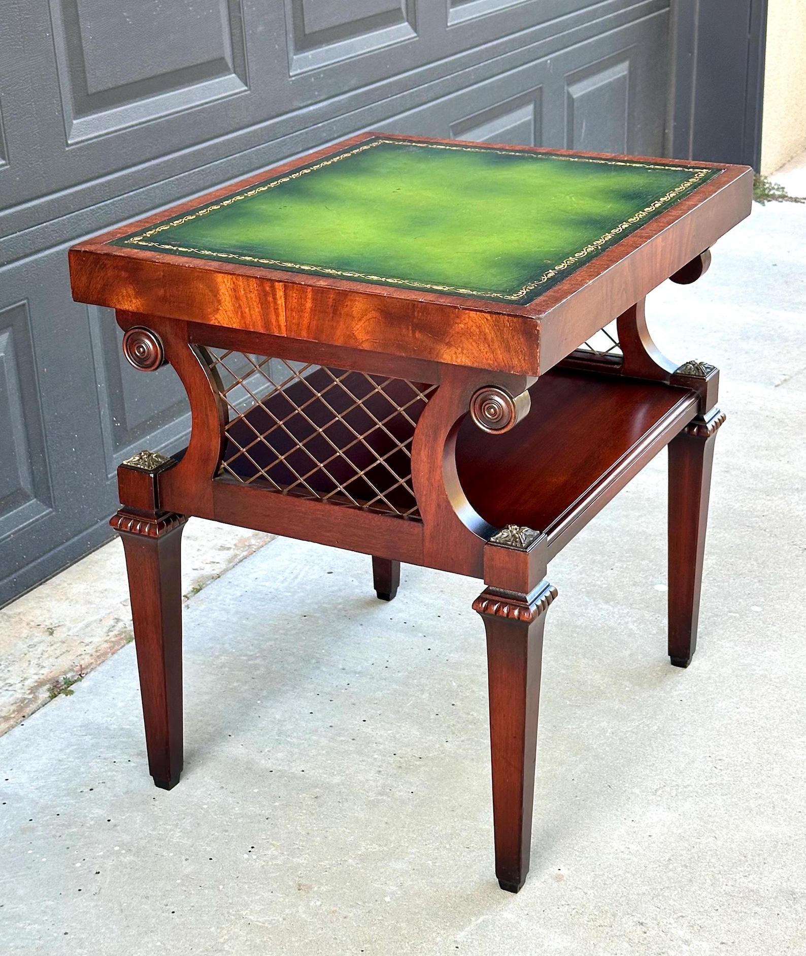 Antique Green Leather & Flame Mahogany Side Table - Etsy