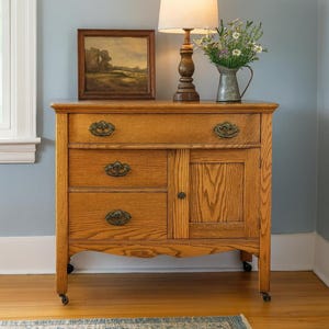 Antique Solid Wood Oak Entryway Chest on Casters - Etsy