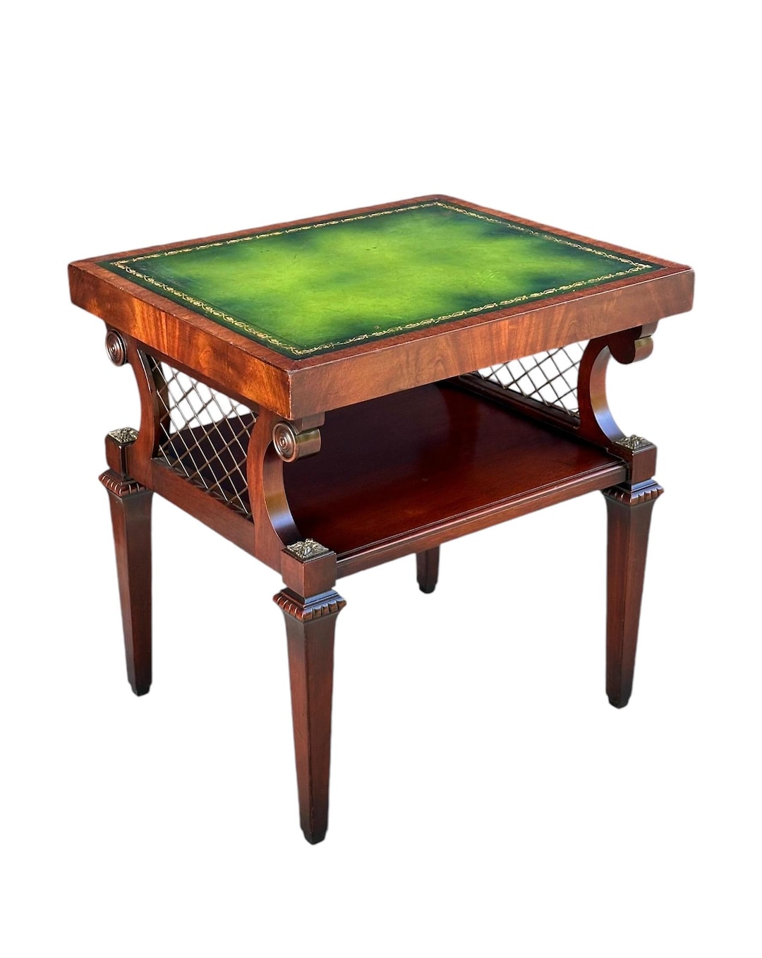 Antique Green Leather & Flame Mahogany Side Table - Etsy