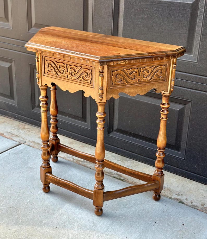 Vintage Solid Wood Walnut Console Entry Table - Etsy