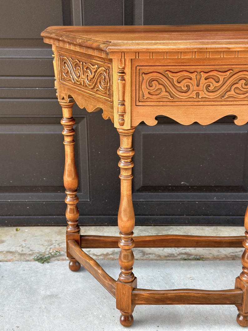 Vintage Solid Wood Walnut Console Entry Table - Etsy