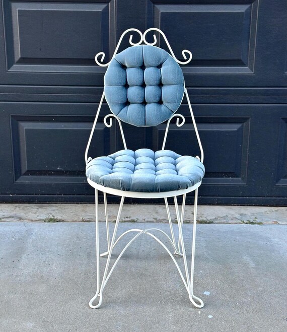 Vintage Tufted Blue Velvet Vanity Accent Chair Etsy