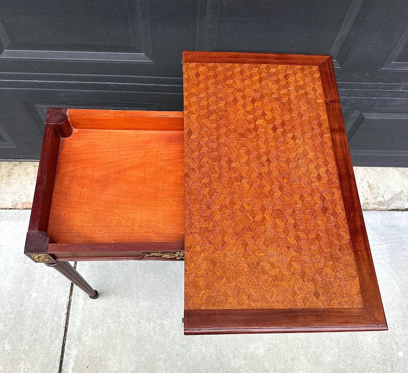 Antique 1920's Parquetry Mahogany Wood Ormolu Console & Flip Top Card ...
