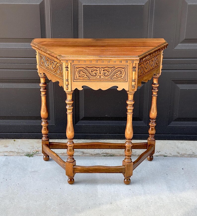 Vintage Solid Wood Walnut Console Entry Table - Etsy
