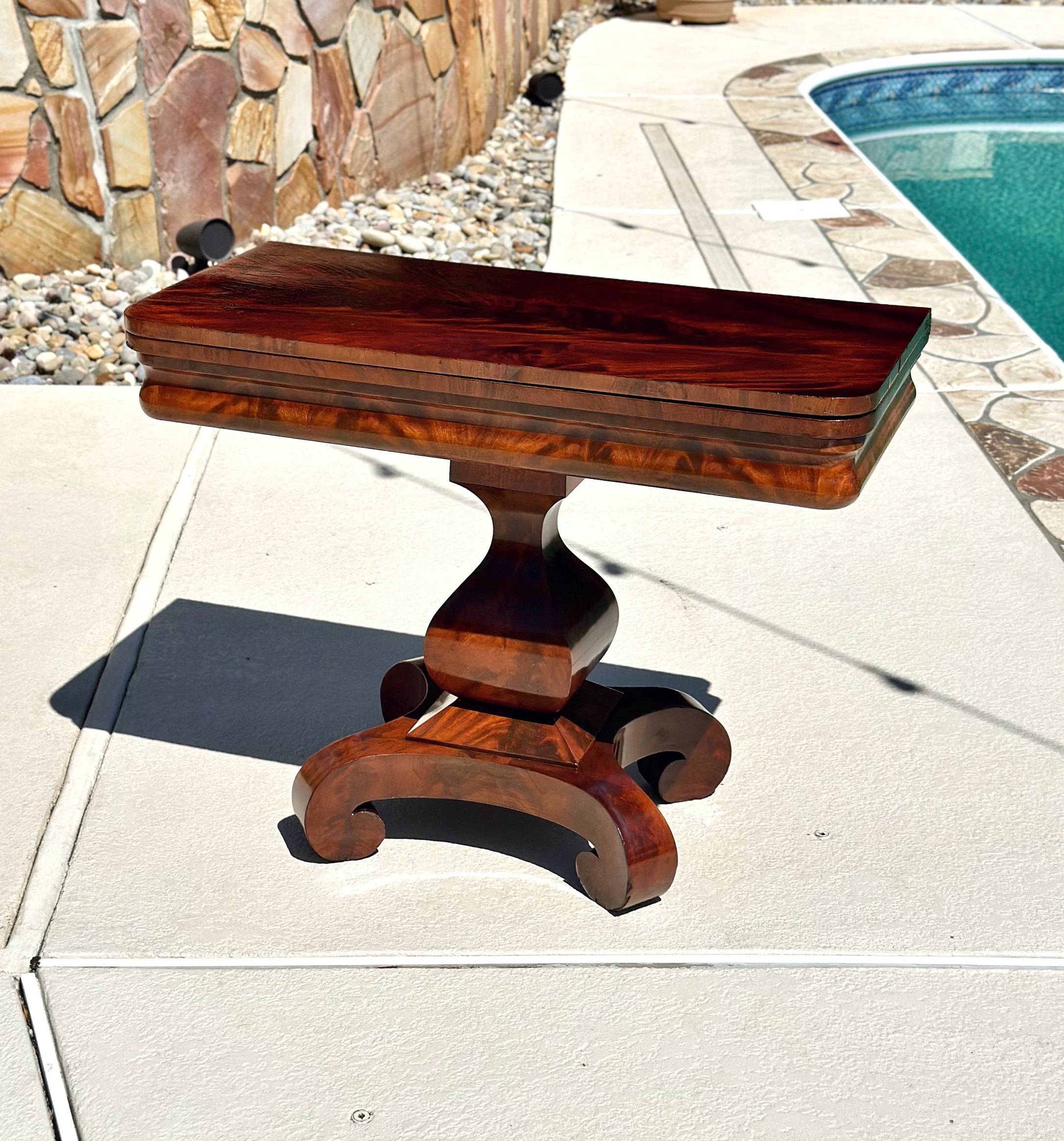 Antique Walnut & Mahogany Wood Flip Top Game Console Table - Etsy