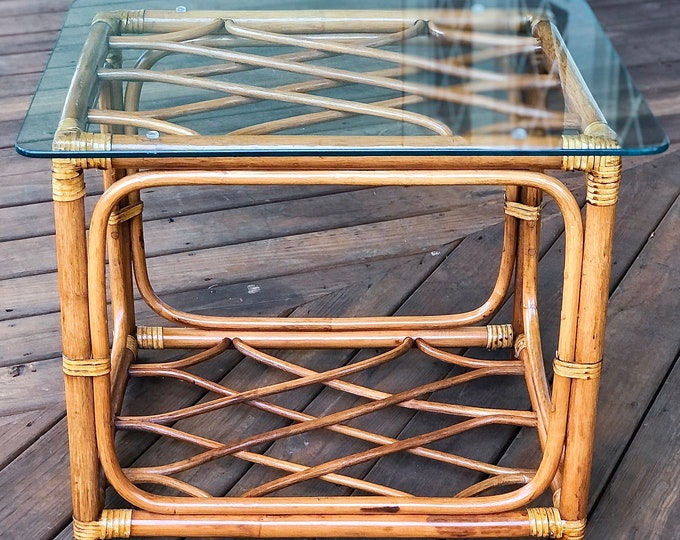 Vintage Natural Bamboo and Rattan Side Table - Etsy
