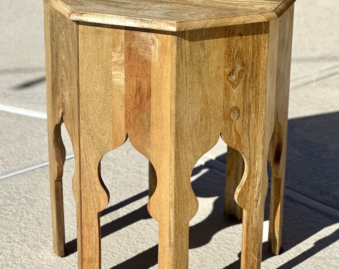 Moroccan Octagonal Solid Natural Mango Wood Side Table - Etsy