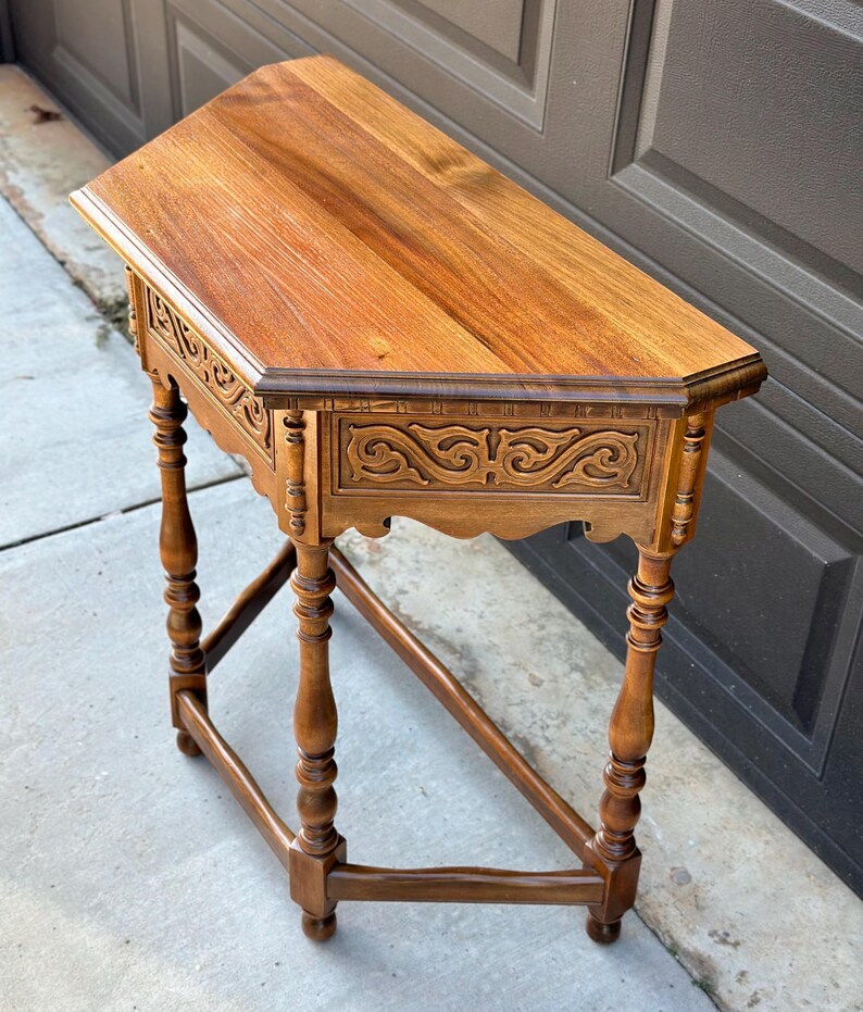 Vintage Solid Wood Walnut Console Entry Table - Etsy