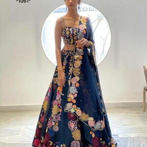 Blue Lengha Choli With Printed Flower Design Ready to Wear Custom Made ...