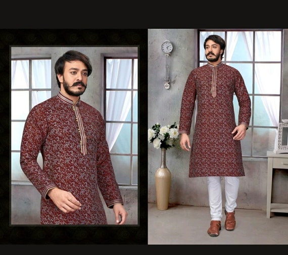 Men's Indian Traditional Embroidered Silk Kurta Regal - Etsy