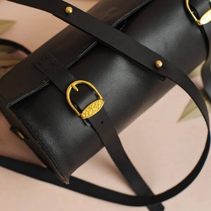 Black Leather Tube Bag for Women/ Circle Bag/barrel Bag/ Leather ...