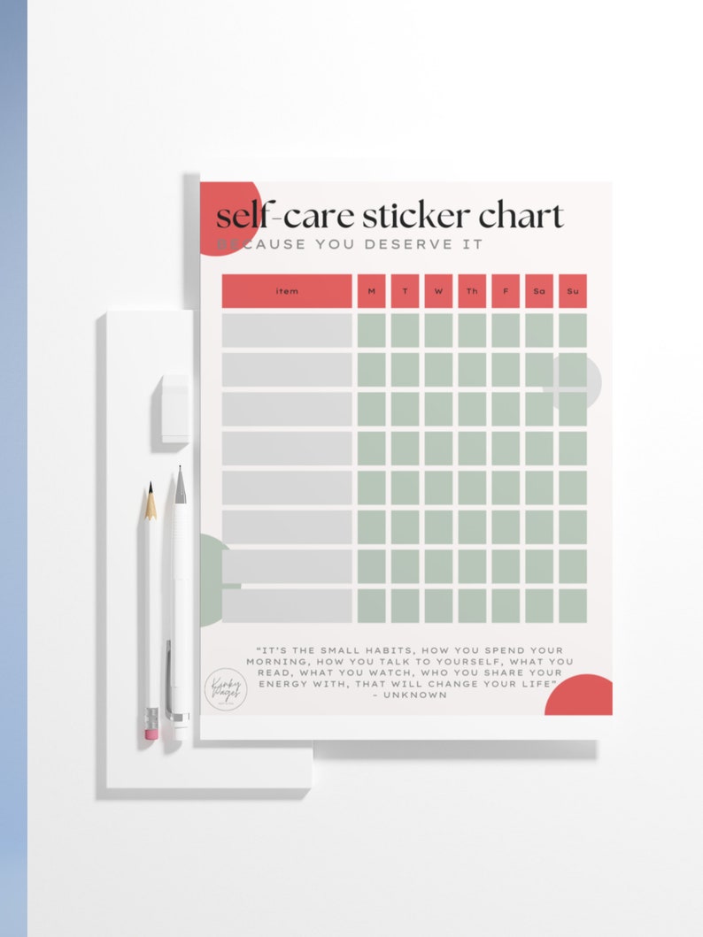 Adult Self-care Sticker Chart - Printable - Etsy