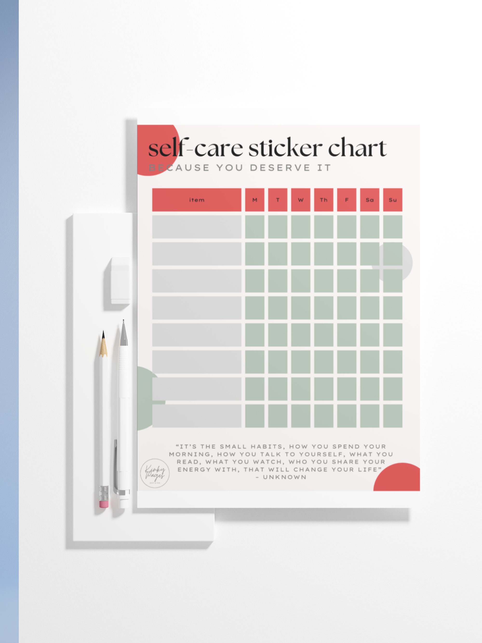 Adult Self-care Sticker Chart - Printable - Etsy