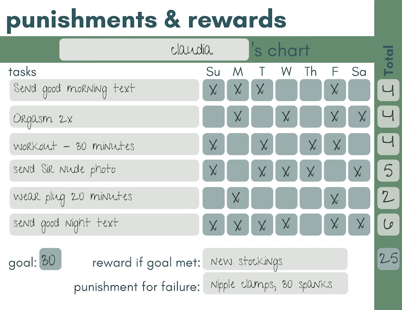 Punishment & Reward Chart (BDSM) - Etsy