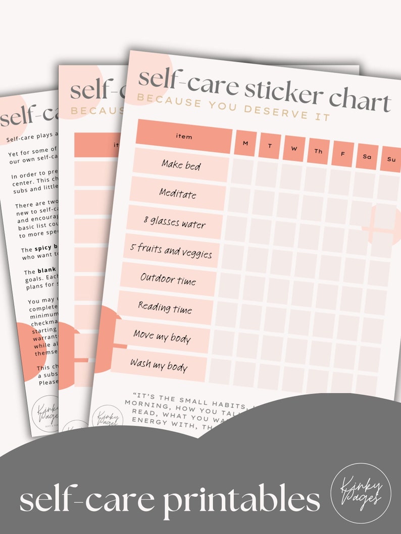 Adult Self-care Sticker Chart - Printable - Etsy
