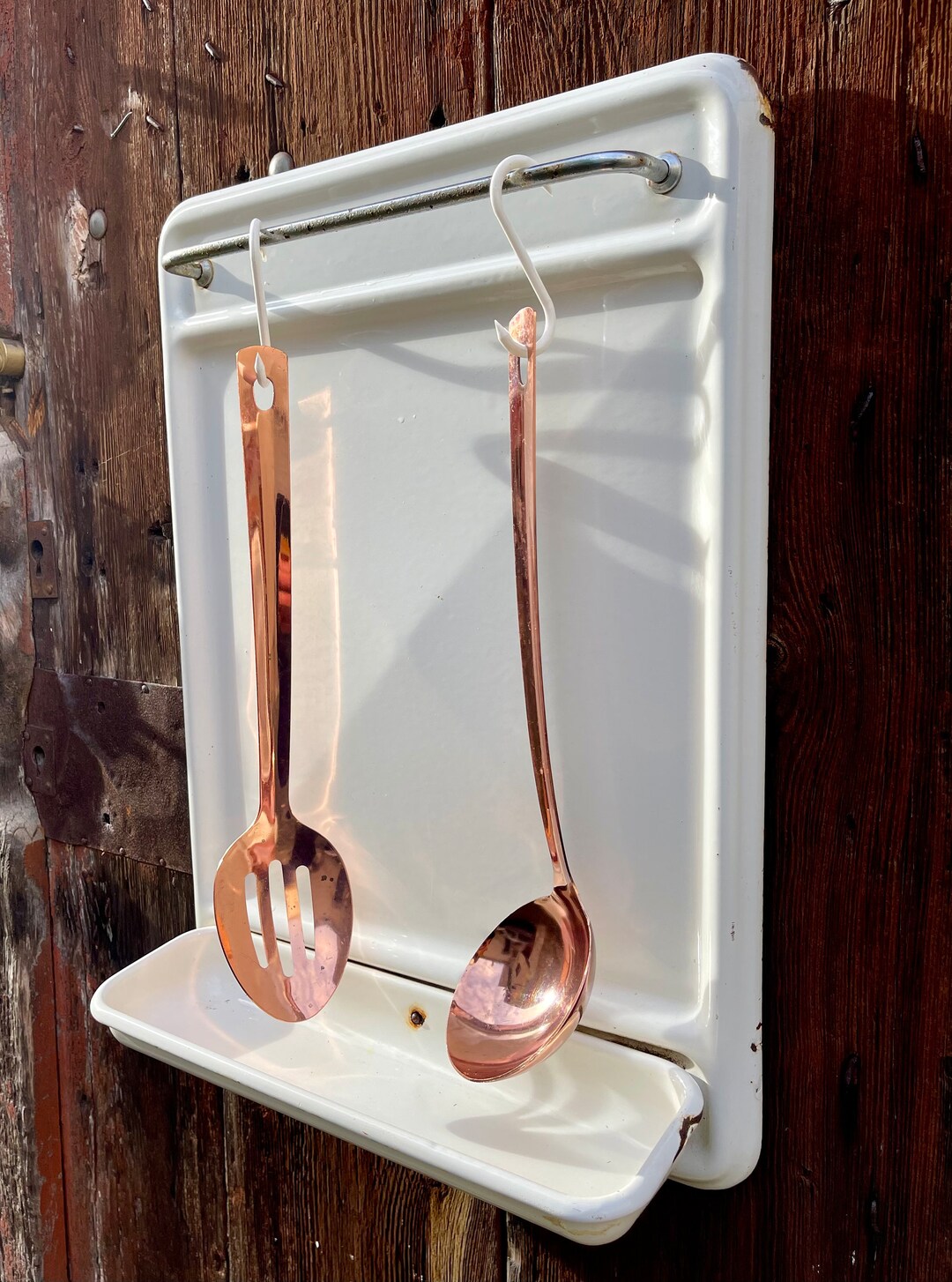 French Vintage Enamel Utensils Rack and Drop Tray - Etsy