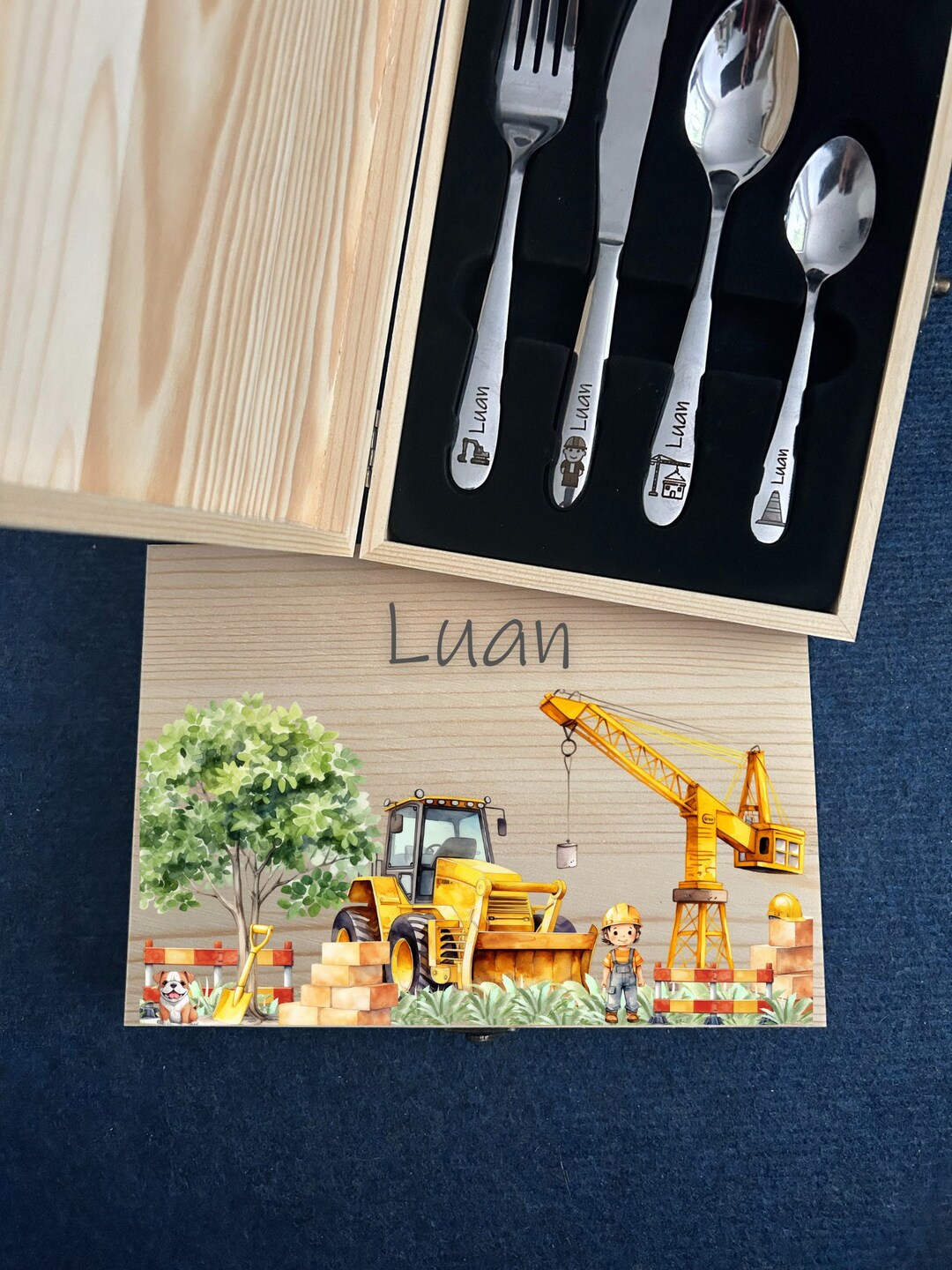 Personalized Kids Cutlery Set Construction Site Theme Custom Name ...