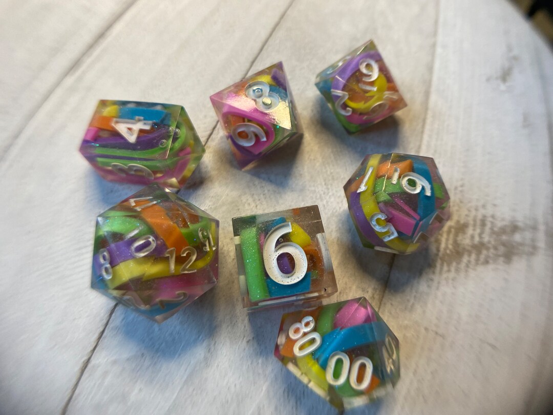 90s Kid-standard Sized 8 Piece Dice Set Resin Handmade Ttrpg Dnd ...