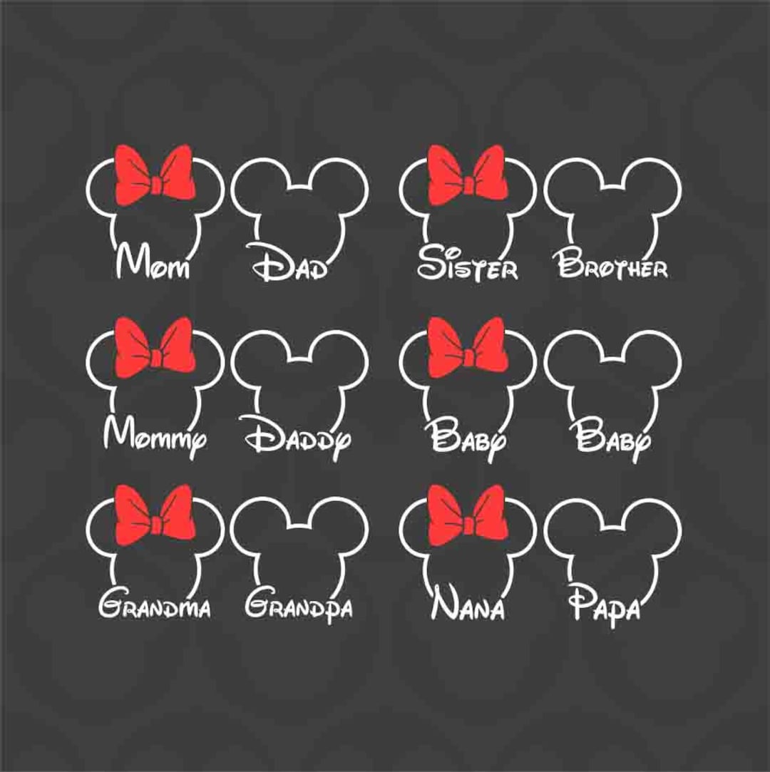 Family Names Bundle, Mickey Minnie Mouse Nana Papa Sis Bro Baby Mom Dad ...