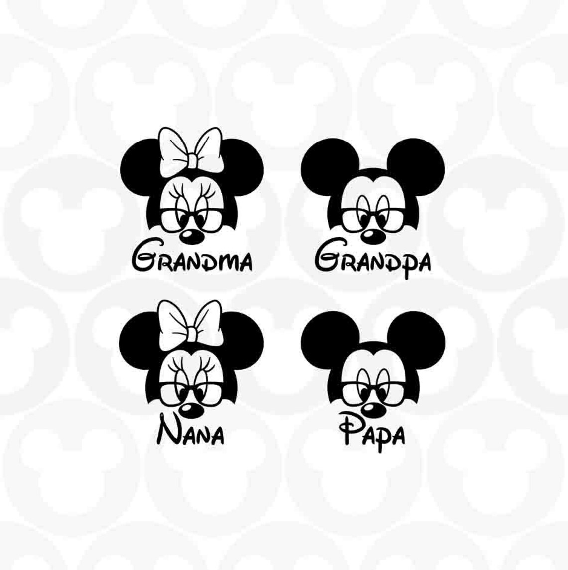 Grandma, Nana, Grandpa, Papa, Family, Mickey Minnie Mouse, Glasses ...