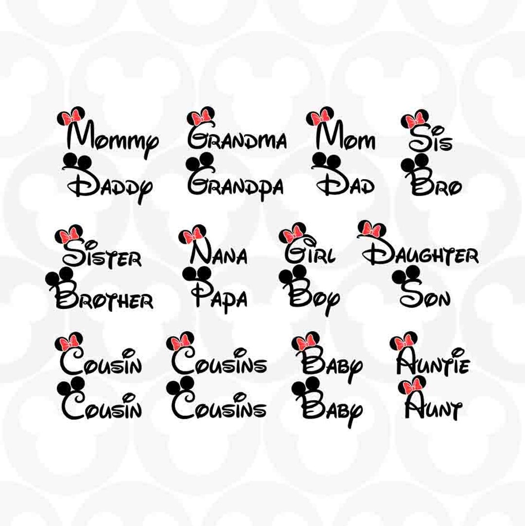 Family Names Bundle, Mickey Minnie Mouse, Family Name Set, Head Ears ...