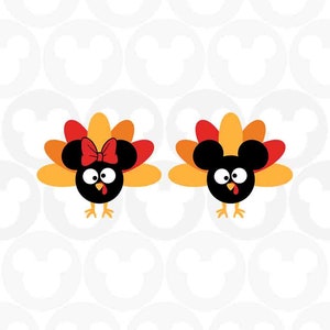 Thanksgiving, Mickey Minnie Mouse, Ears Head Bow, Turkey, Svg Png ...