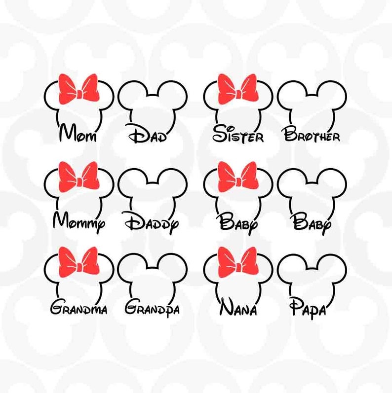 Family Names Bundle Mickey Minnie Mouse Nana Papa Sis Bro - Etsy