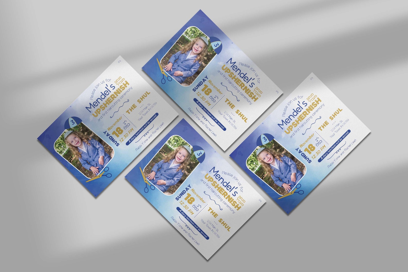 Upsherin Invitation, Personalized Photo Upshernish Invite, Blue and ...