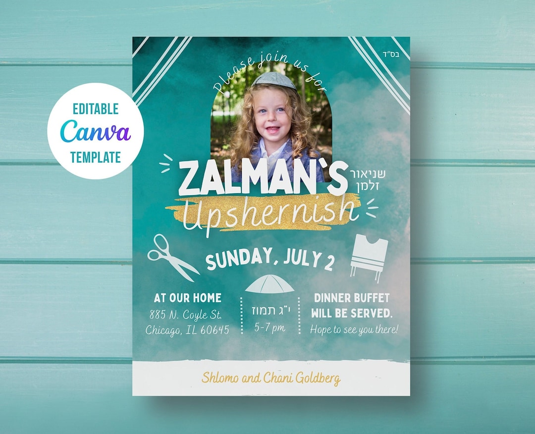 Upsherin Invitation, Personalized Photo Upshernish Invite, Teal and ...