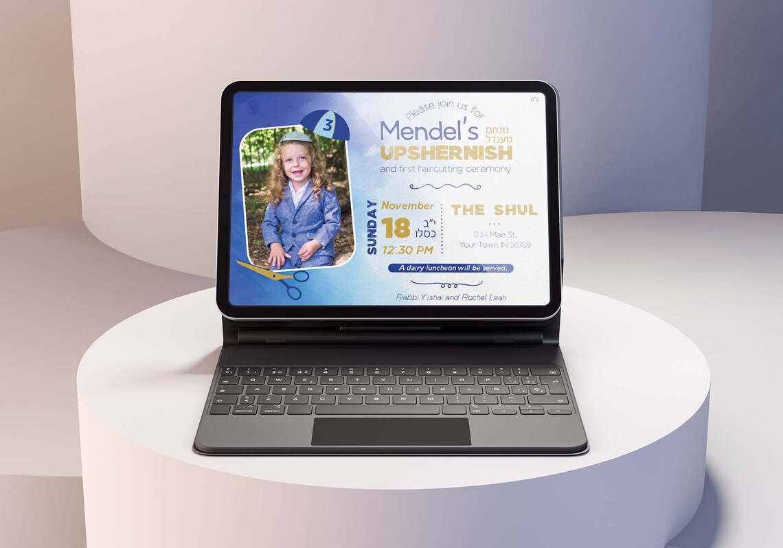 Upsherin Invitation, Personalized Photo Upshernish Invite, Blue and ...