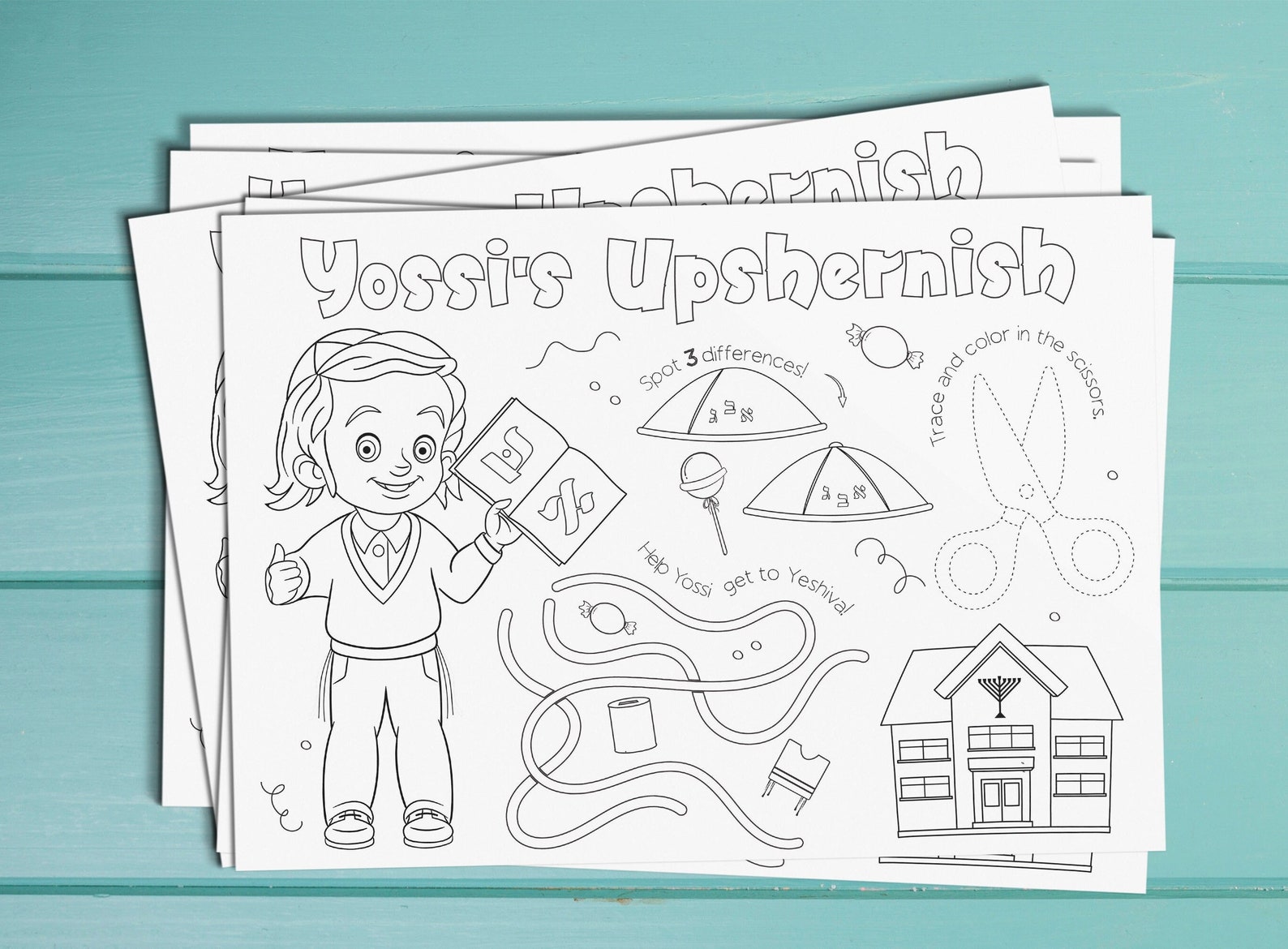 Custom Upsherin Coloring Sheet, Upshernish Party, Coloring Placemat for ...