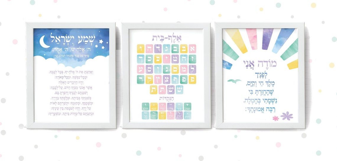 Alef Bet, Alef Beis Chart, Hebrew Letters, Jewish Nursery Decor, Baby ...