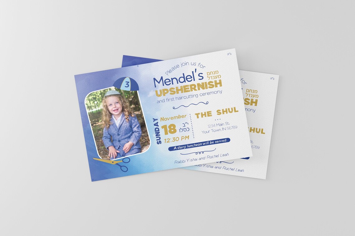 Upsherin Invitation, Personalized Photo Upshernish Invite, Blue and ...