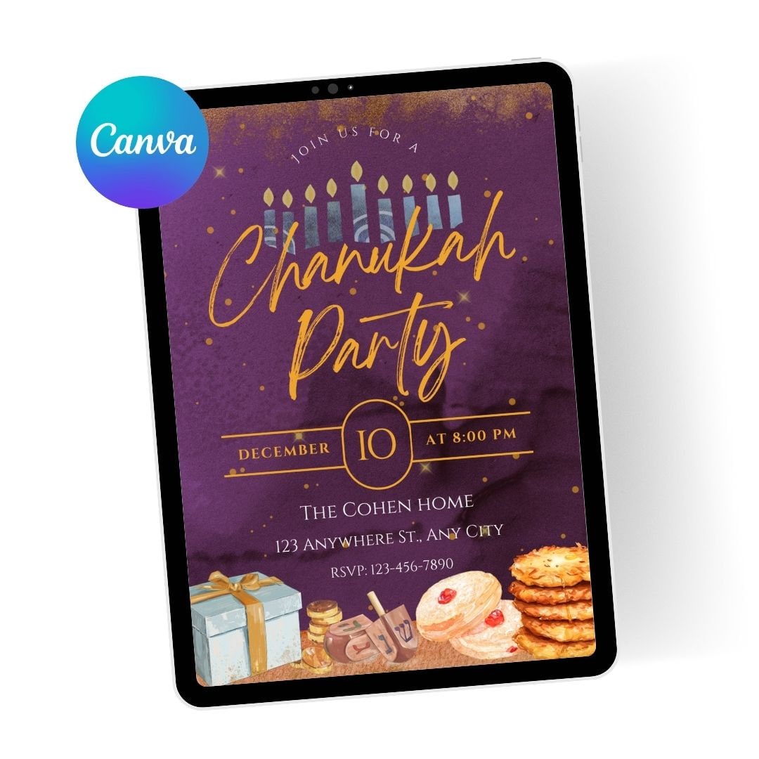 Chanukah Party Invite, Hanukka Invitation, Family Hanukah Party ...