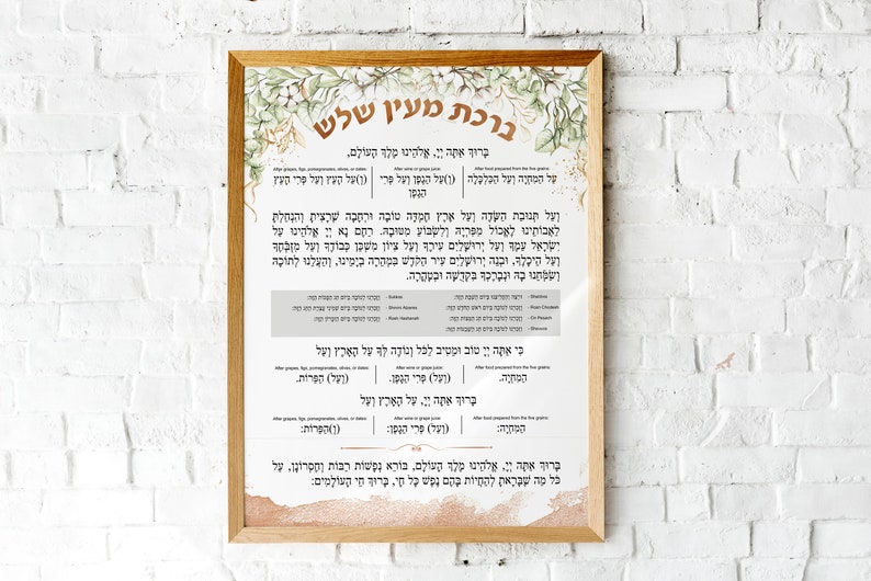 Al Hamichya Card, על המחיה, Blessings After Eating Food, Hebrew ...
