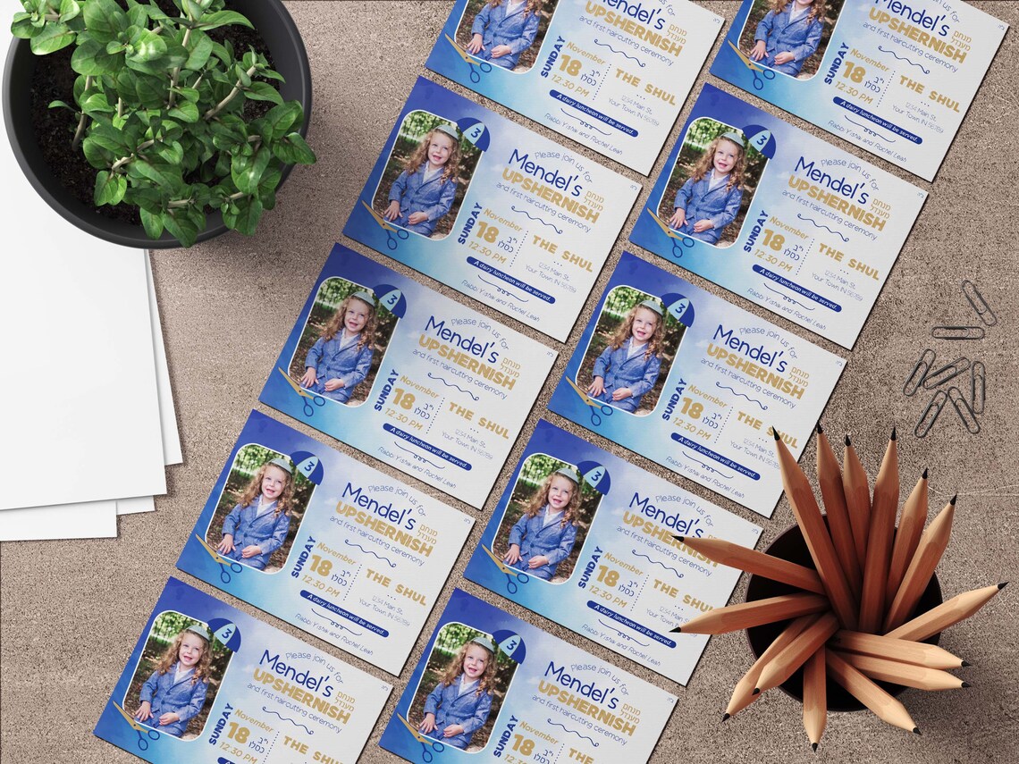 Upsherin Invitation, Personalized Photo Upshernish Invite, Blue and ...