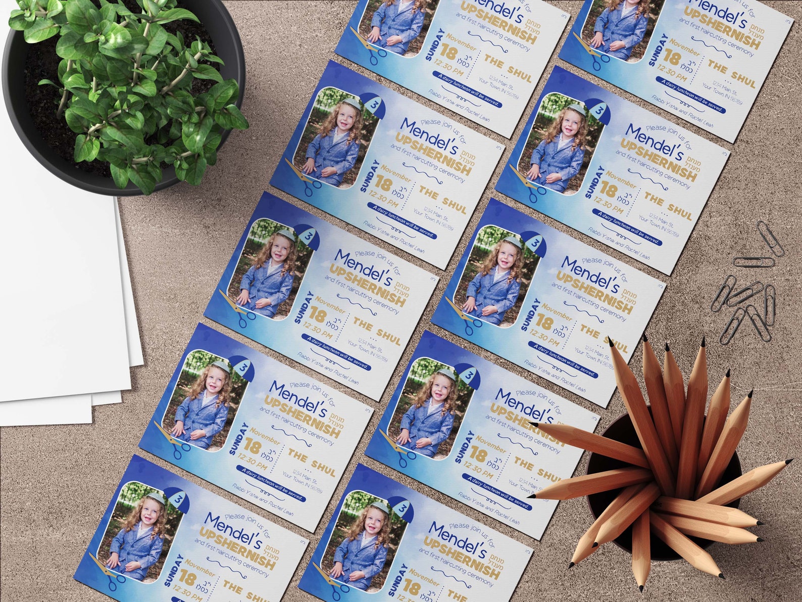 Upsherin Invitation, Personalized Photo Upshernish Invite, Blue and ...