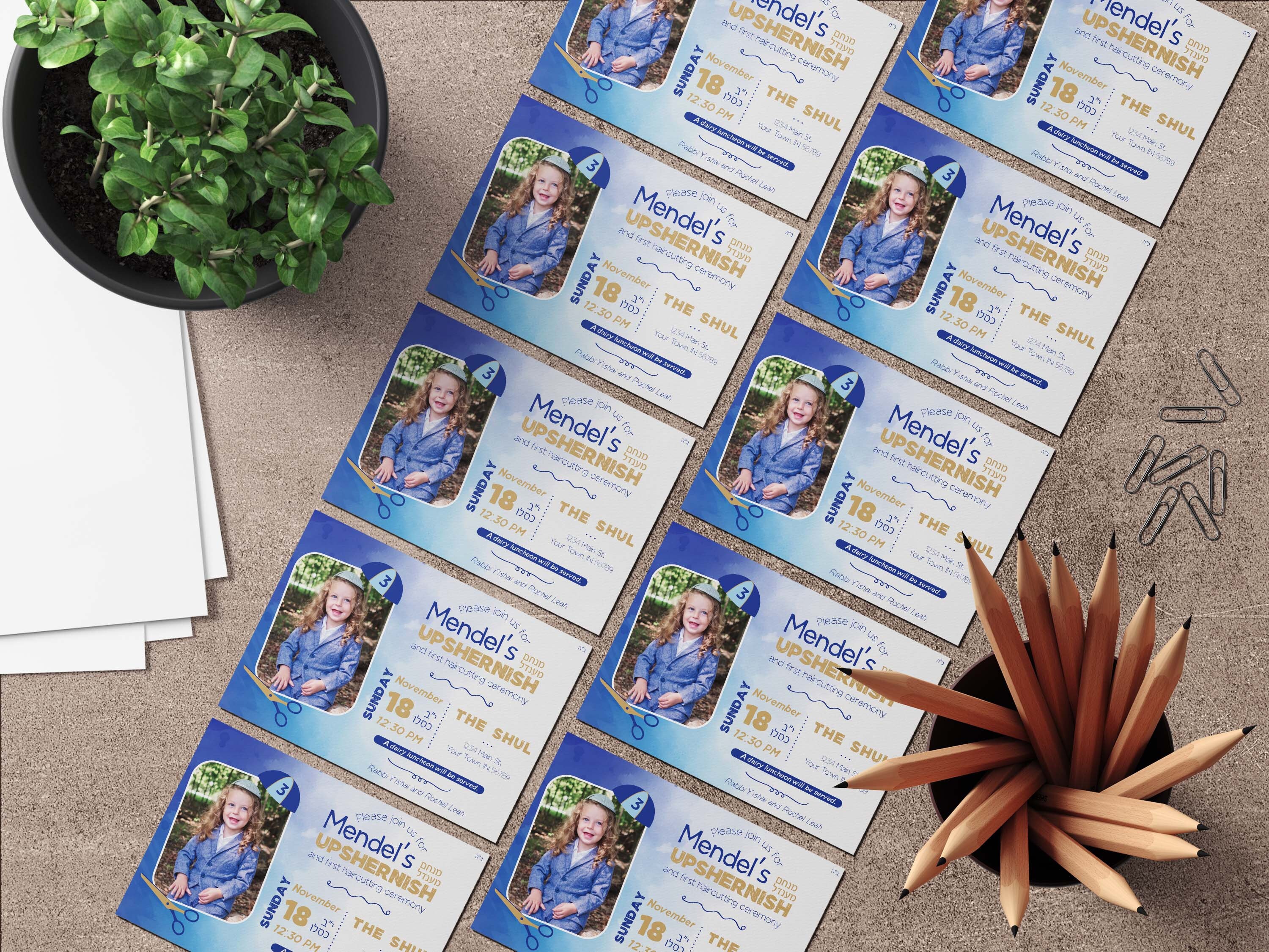 Upsherin Invitation, Personalized Photo Upshernish Invite, Blue and ...