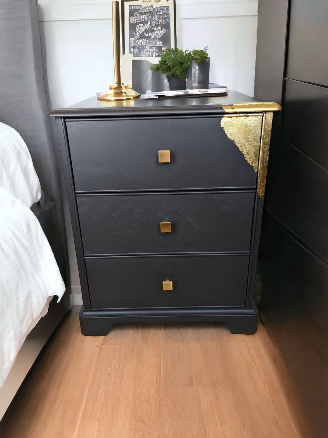 Upcycled Painted Stag Bedside Table Cabinet With 3 Three Drawer ...