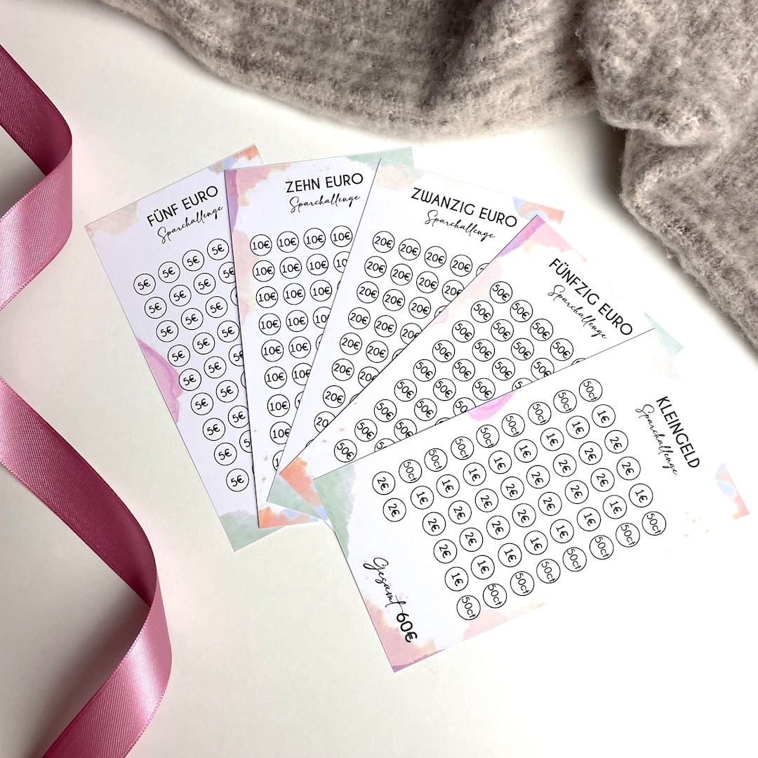 Savings Challenge A6 5 Euro Challenge 10 Euro Challenge 20 Euro ...