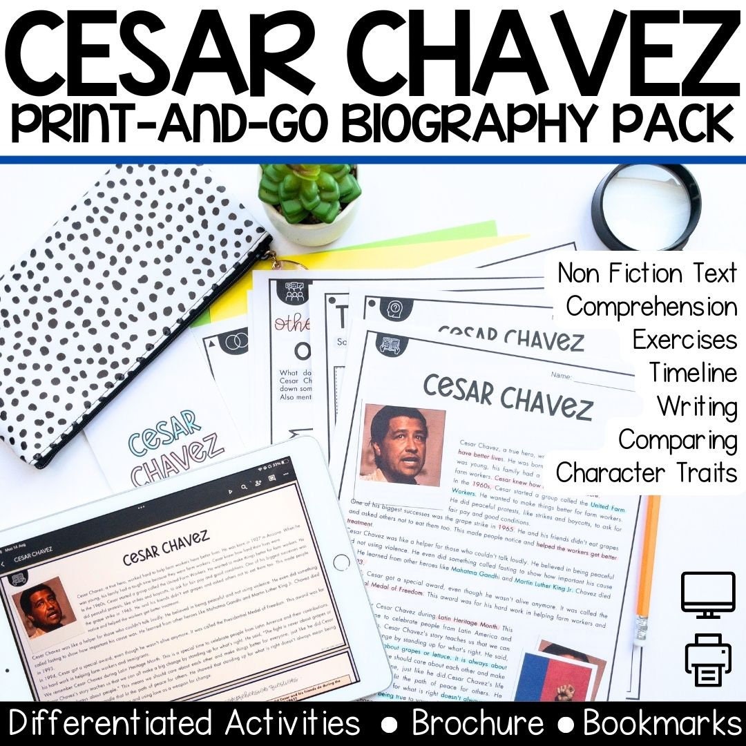 Cesar Chavez Printable Biography Pack, Reading Comprehension, Quote ...