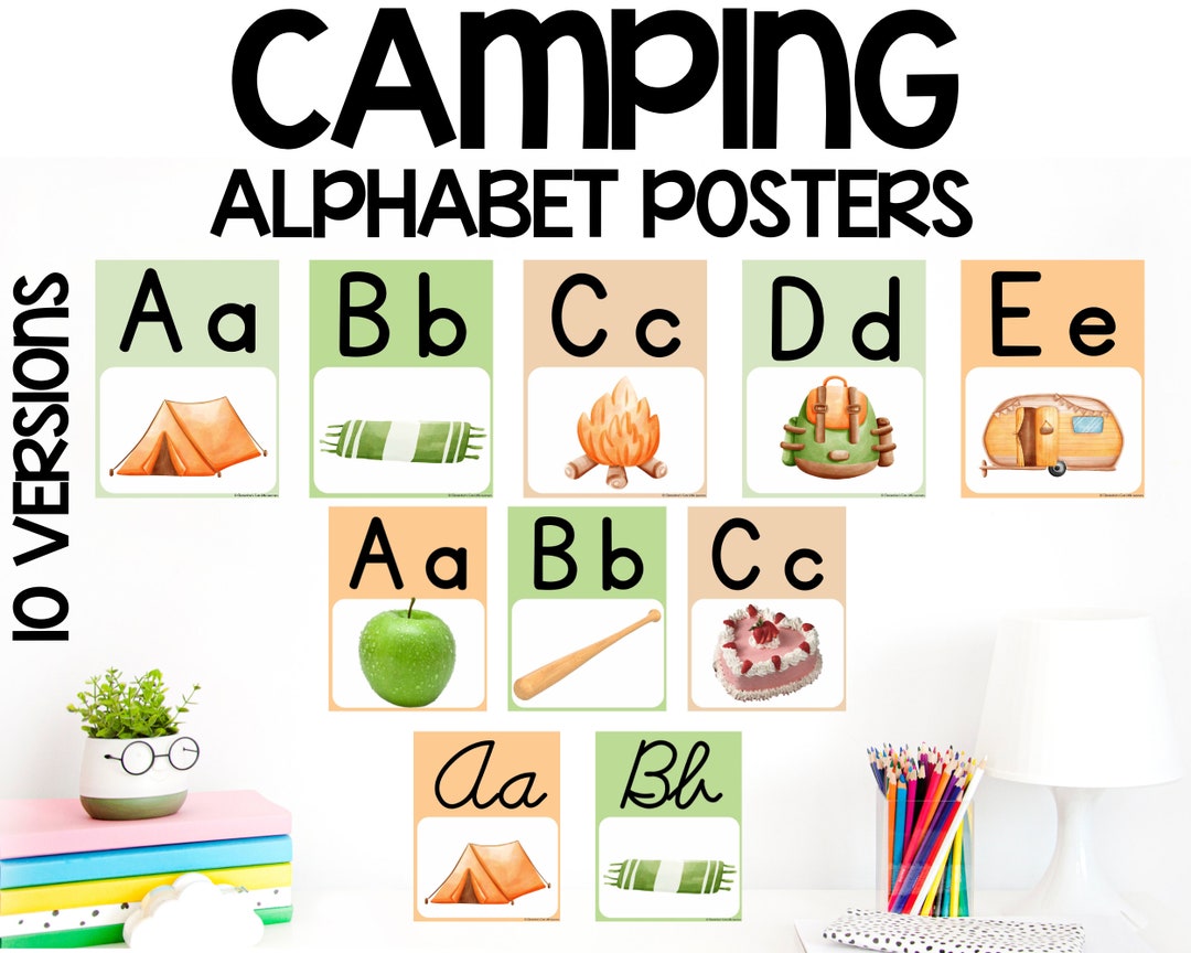 Alphabet Posters Camping Themed Primary Cursive & - Etsy
