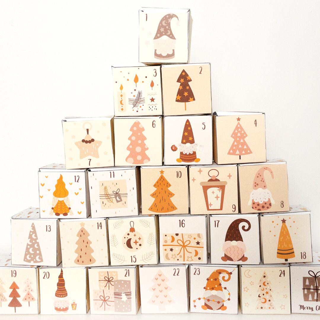 Printable Advent Calendar Boxes, Boho Winter Themed Activities for Kids ...