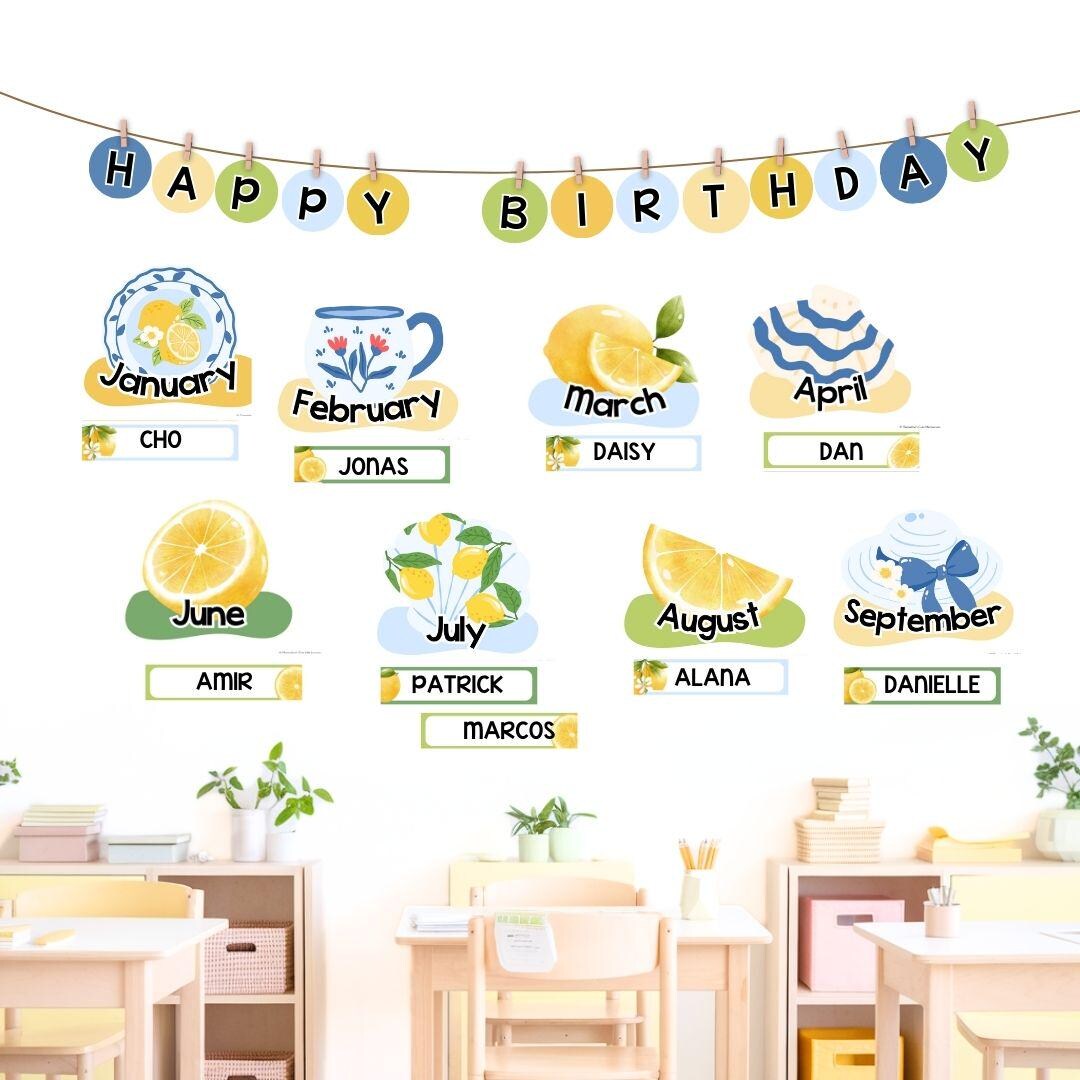 Coastal Lemon Birthday Display, Editable Birthday Bulletin Board ...