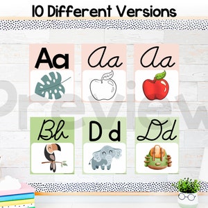 Alphabet Posters Jungle Safari Themed Primary, Cursive & Decorative ...