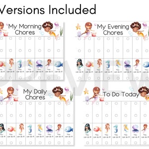 Printable Chore Charts Mermaid Themed, Editable Visual Schedule & Chore ...