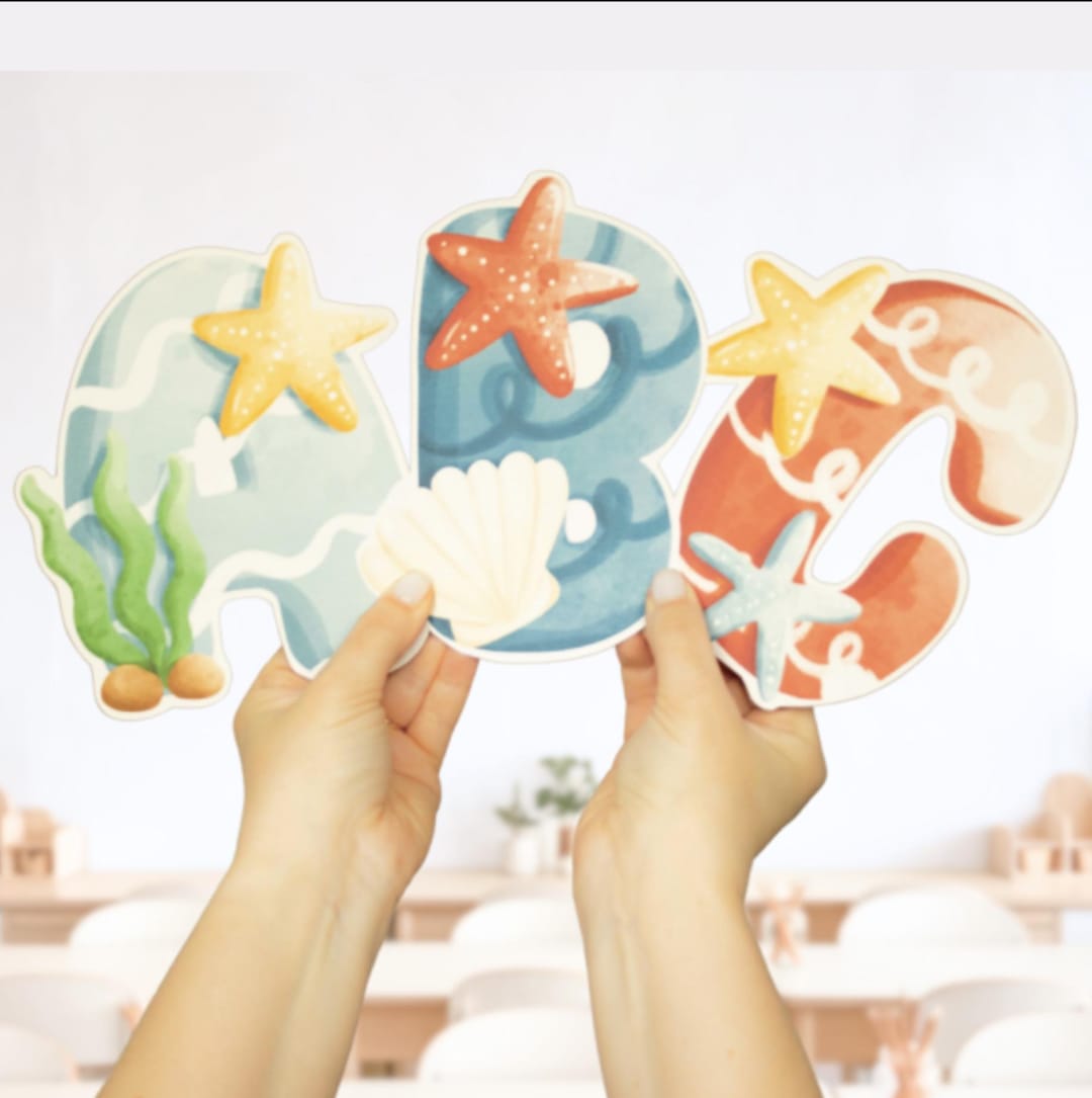 Beach and Ocean Letters and Numbers, Editable Bulletin Board & Door ...