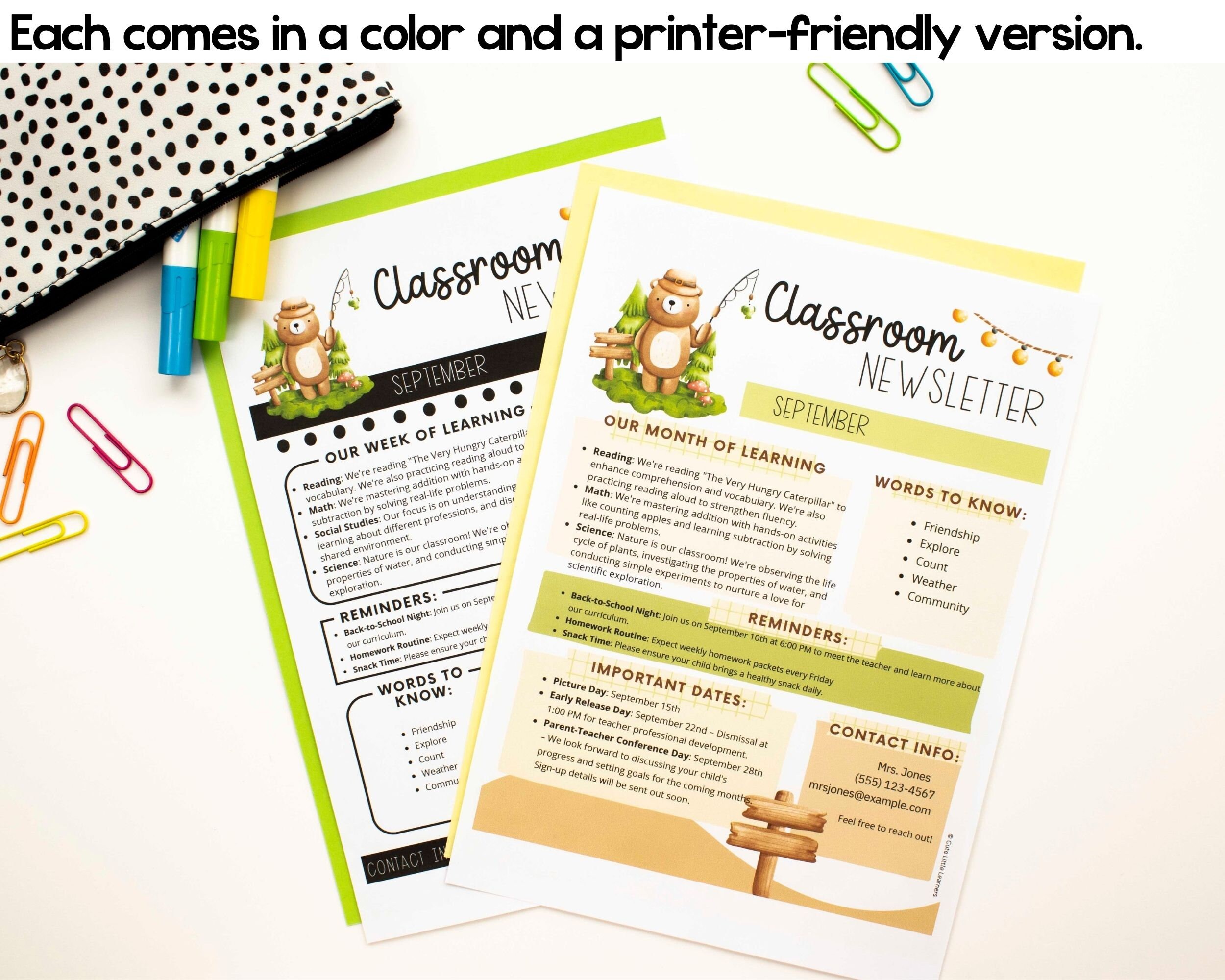 Editable Classroom Newsletter Templates Camping Themed, Weekly ...