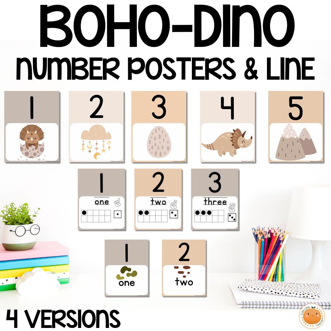 Boho-dinosaurs Number Posters for Bulletin Boards & Classroom Decor ...