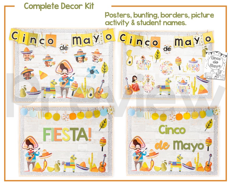 Cinco De Mayo Bulletin Board & Interactive Classroom Decor Editable ...